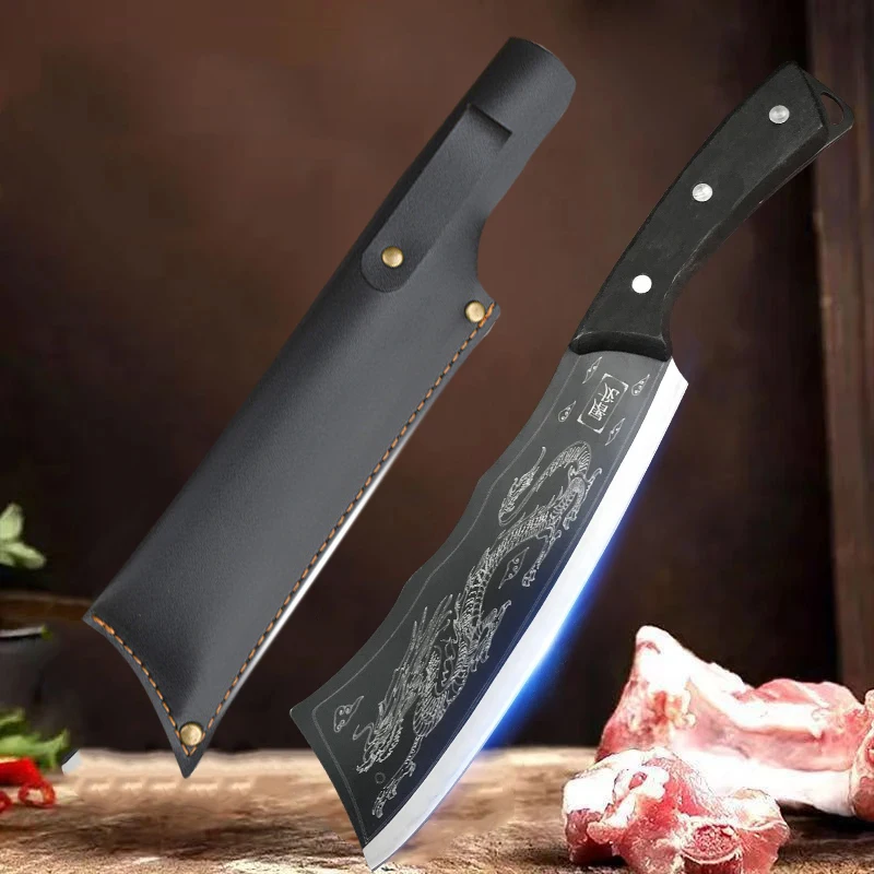 Utility-Slaughter-Knife-Forge-Blade-Wood-Handle-Kitchen-Knives-Cleaver ...