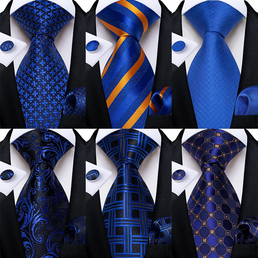 2023-New-Blue-Ties-for-Men-Luxury-Paisley-Striped-Check-Silk-Polyester ...