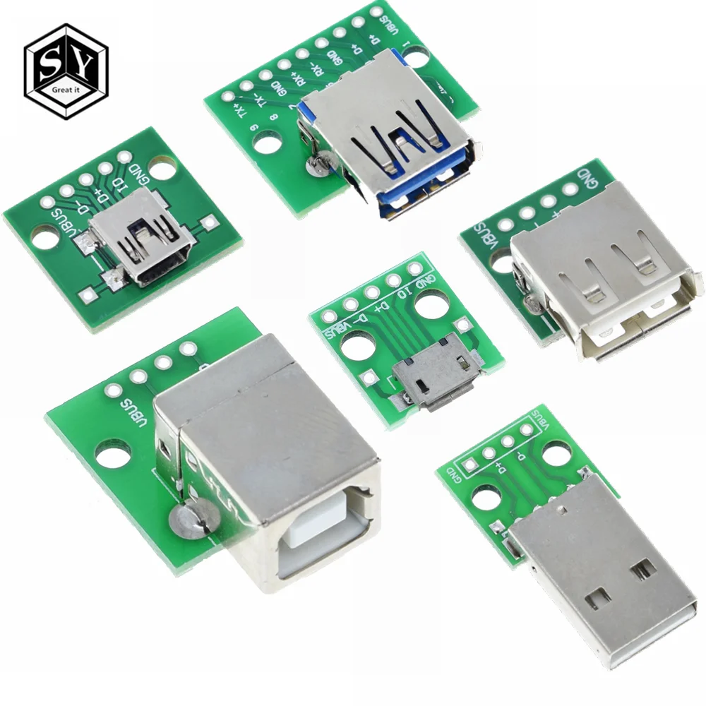 10pcs Usb Male Connector / Mini Micro Usb To Dip Adapter 2.54mm 5pin ...