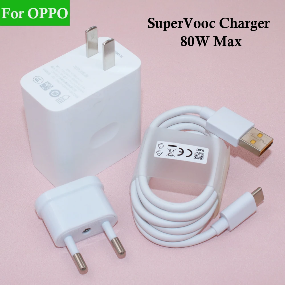 OPPO Cargador Supervooc, adaptador de corriente UE/EE. UU., Cargador de carga rápida de 80W ...