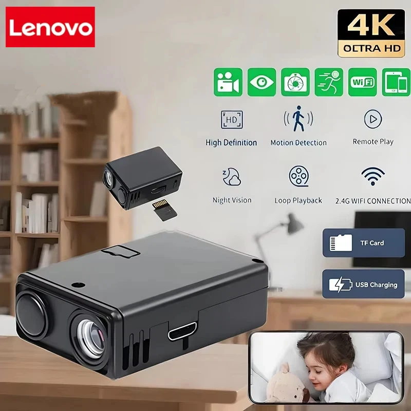 Lenovo Wireless Mini WiFi Security Camera with Night Vision Motion ...