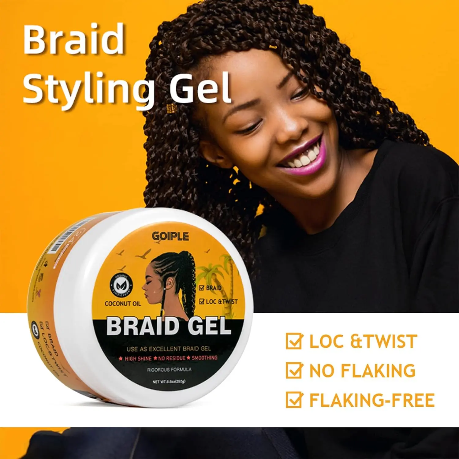 8.8OZ Strong Hold Braiding Gel for Twists, Locs, Cornrows - Tames Frizz ...