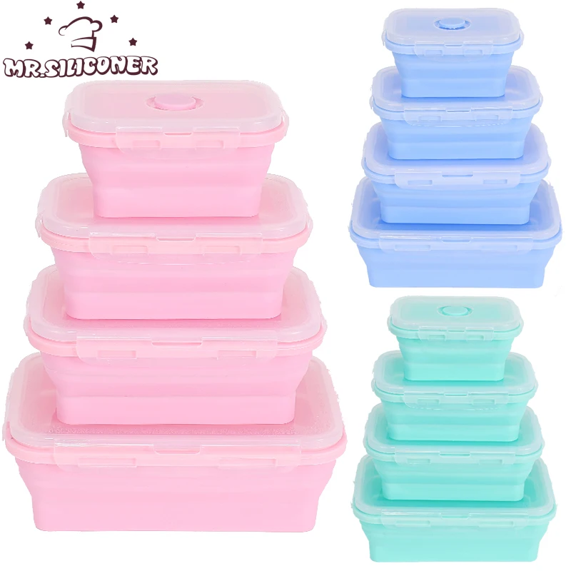4-Sizes-Collapsible-Silicone-Food-Container-Portable-Bento-Lunch-Box ...