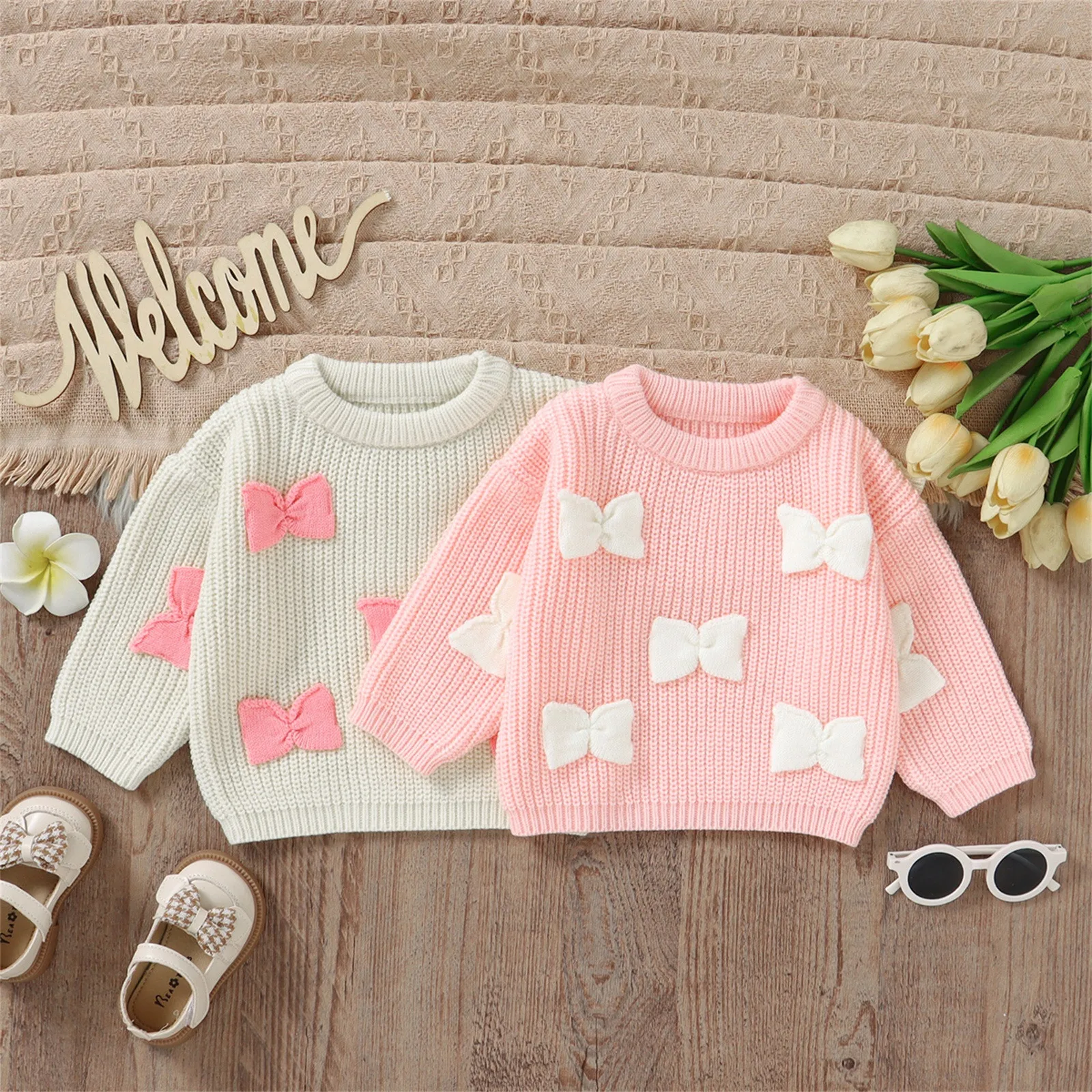 Girls-Woolen-Jersey-Tops-Dimensional-Bow-Pattern-Sweaters-Winter ...