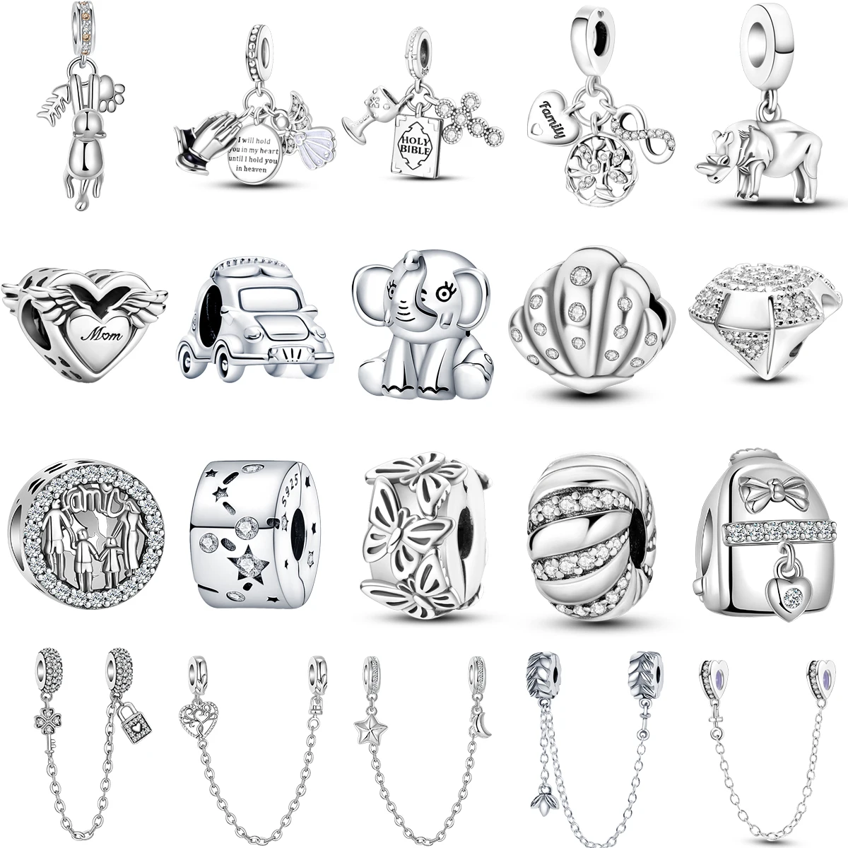 NEW-925-Sterling-Silver-Heart-Bookbag-Positioning-Buckle-Silver-Beads ...