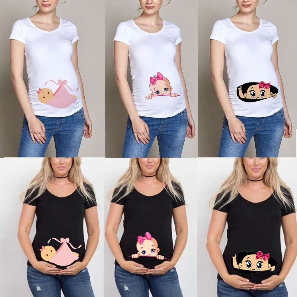Women Pregnancy T-shirt It's A Girl Baby Print Pregnant Maternity T ...