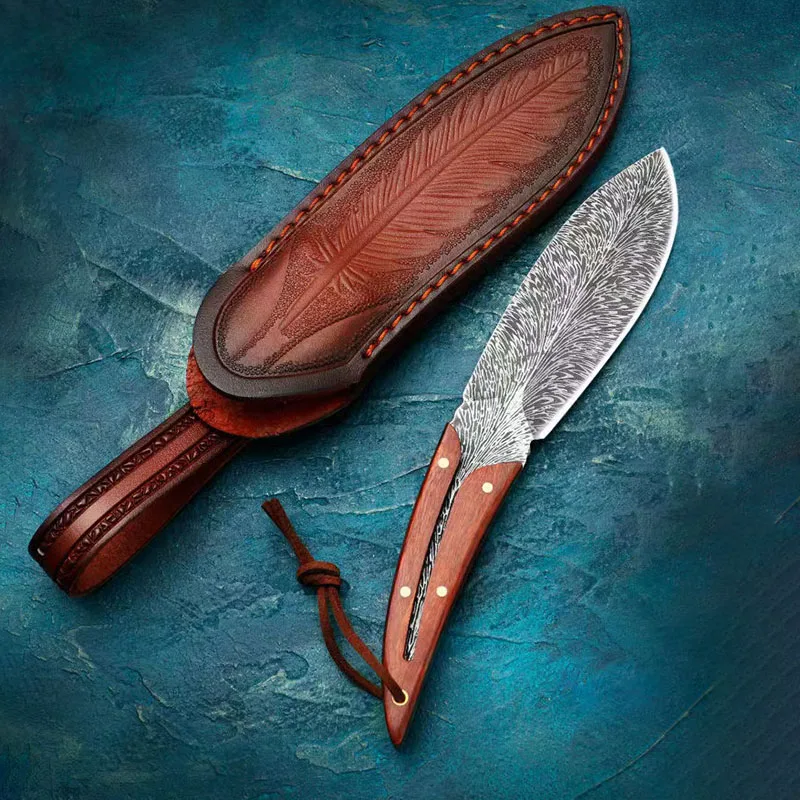 Damascus Knives Feather | Damascus Straight Knife | Damascus Feather ...