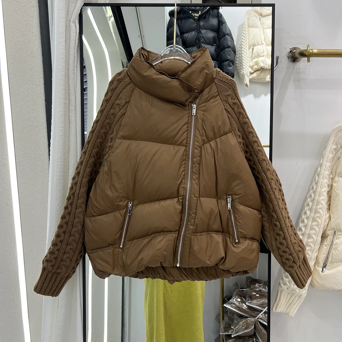 Lagabogy-2024-New-Winter-Women-Knitted-Sleeves-Puffer-Jacket-Thick-Warm ...