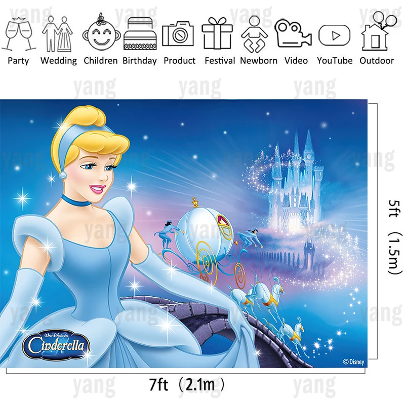 Cinderella Backdrop Banner, Digital Cinderella Birthday Backdrop Disney ...