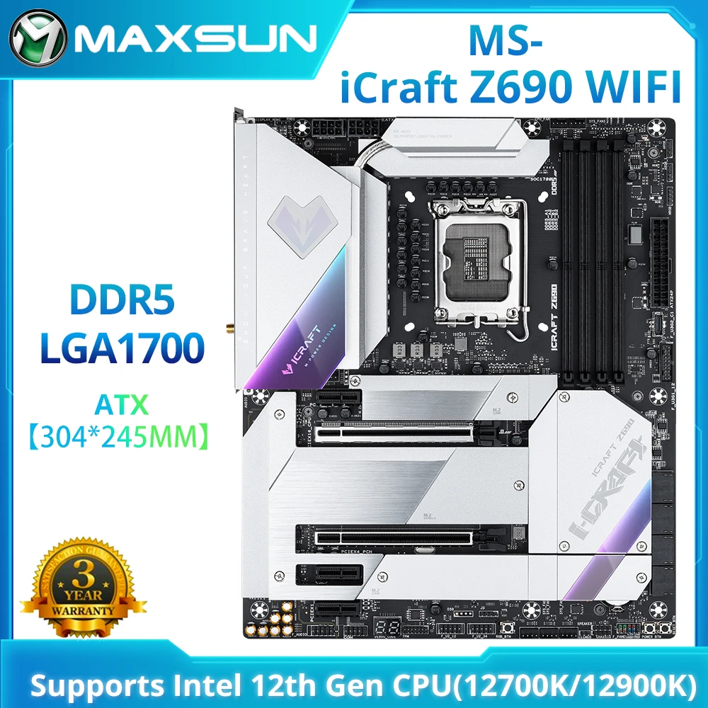 MAXSUN Gaming Motherboard iCraft Z690 WIFI Dual Channel DDR5 Memory XMP 6000MHz PCIE 5.0x16 ATX ...