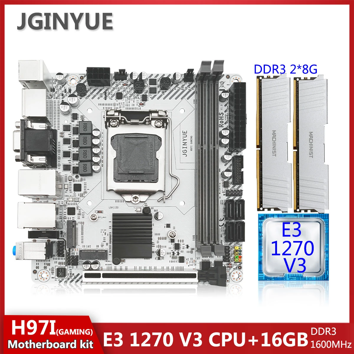 Jginyue h97i placa-mãe combo com e3 1270 v3 processador 2*8g = 16gb ...