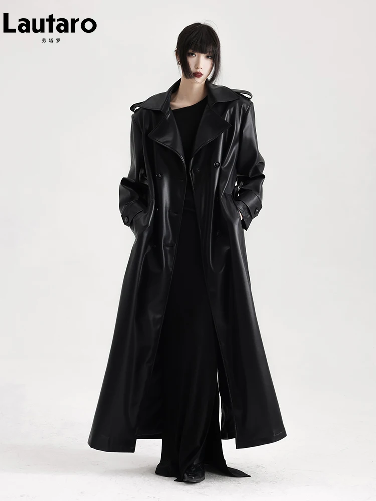 Lautaro-Spring-Autumn-Extra-Long-Black-Soft-Pu-Leather-Trench-Coat-for ...