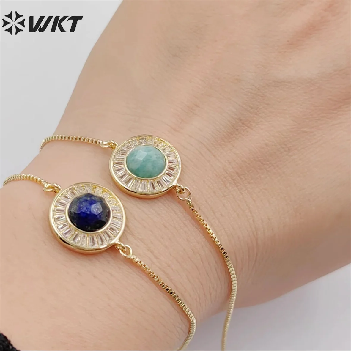 WT-B624-WKT-Elegant-Charming-Round-Micropave-Cubic-Zircon-18k-Bezel-Stone-Bracelet-Adjustable ...