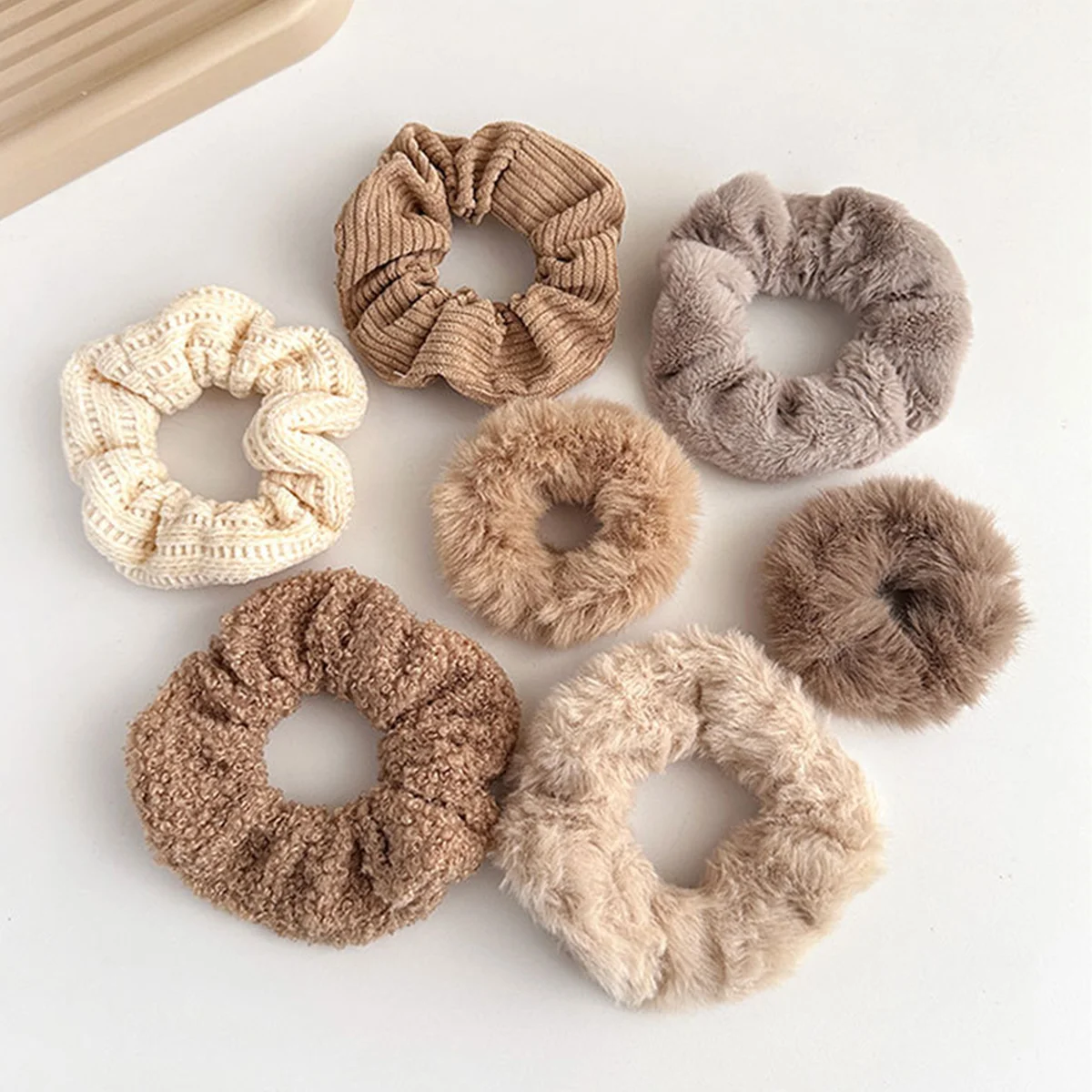 7Pcs Women Hair Scrunchies Set Plush Solid Hair Band For Girls Ponytail ...