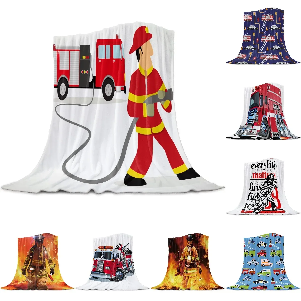 Fireman-Cartoon-Fire-Truck-Coral-Fleece-Blanket-Winter-Sheet-Bedspread ...