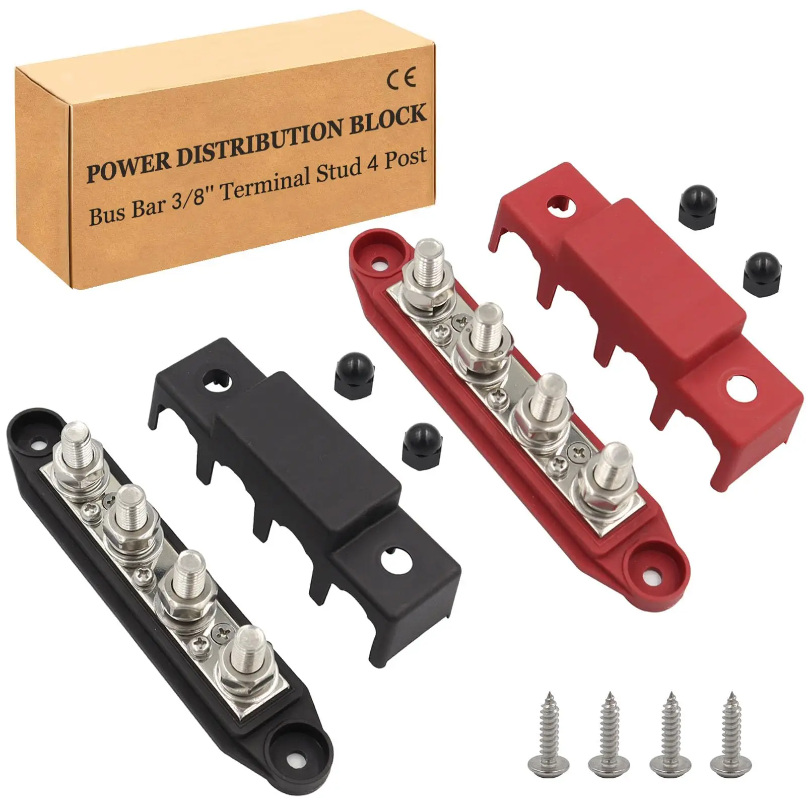 2pcs-red-black-12V-Bus-Bar-Terminal-Positive-Negative-M8-M10-Battery-Power-250A-Distribution ...