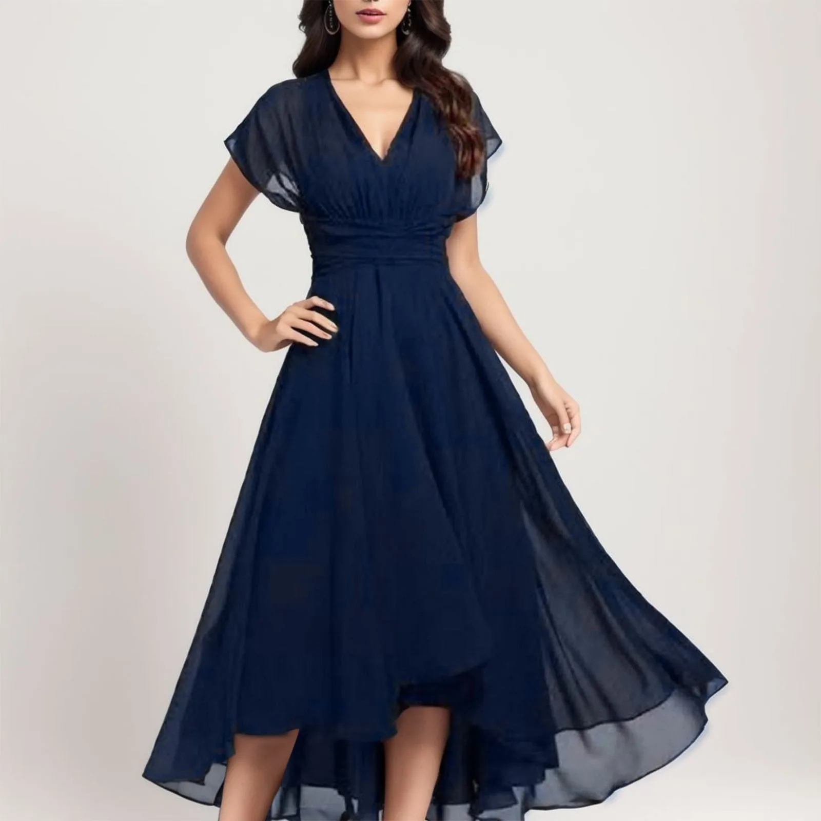 Women-Dresses-Wedding-Party-Bridesmaid-Elegant-V-Neck-Chiffon-Dress ...