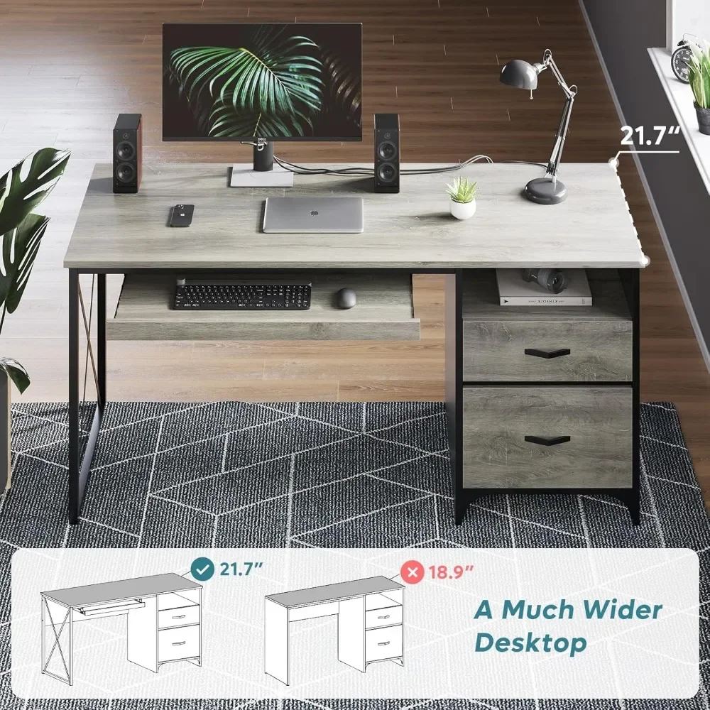 Office Desk with Drawers, 55 inch Industrial Computer Desk with Storage ...