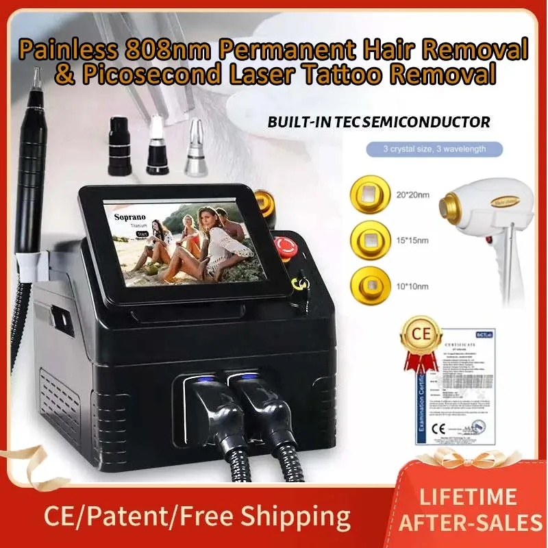 New 2 in 1 Portable 808 Diode Laser Hair Removal Machine & Picosecond ...