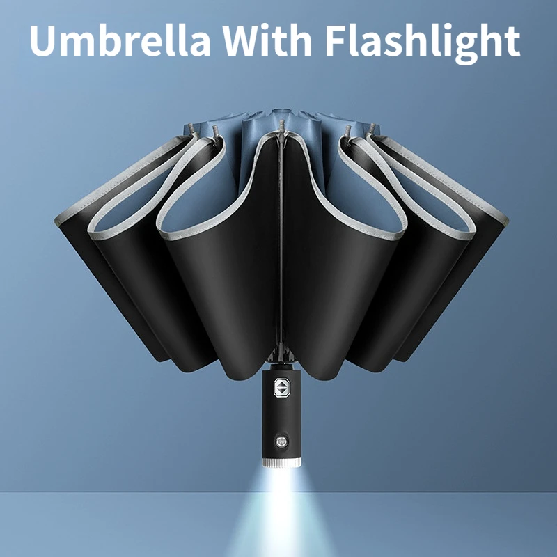 Automatic Umbrella with LED Reflective Strip Rain Wind Resistant Trip ...