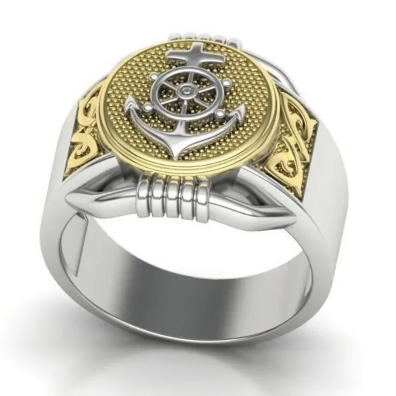 New men's ring fashion two-color creative model anchor shape men's ring ...