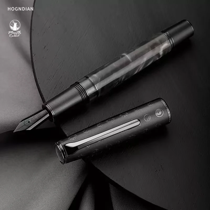 Hongdian N7 Fountain Pen Beautiful Gray Moon Rabbit Totem Cap Resin ...