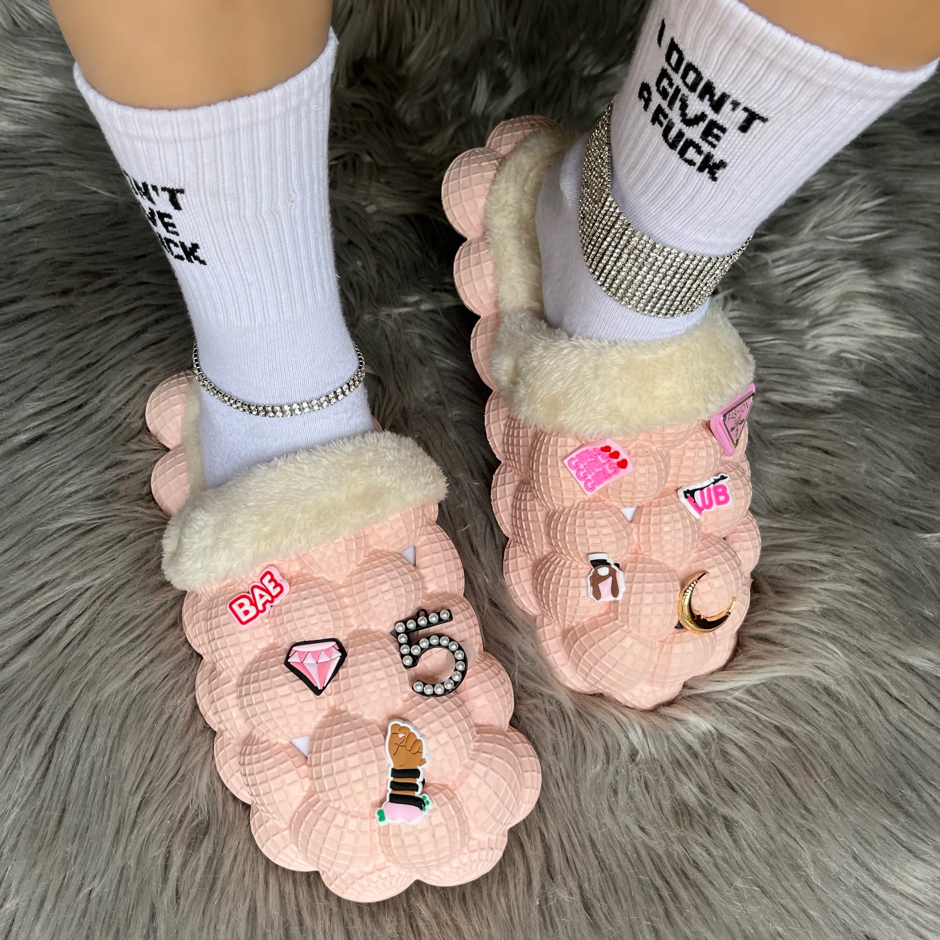 Winter Fluffy Bubble Slipper Sandals Women Plush Unisex Warm Furry Home ...