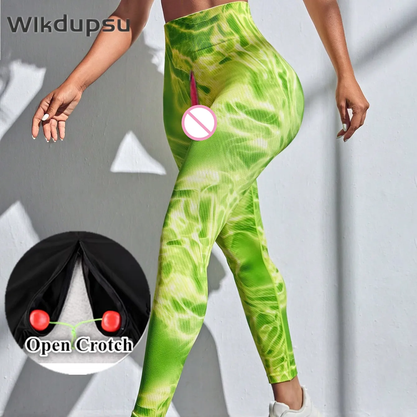 Outdoor Sex Yoga Fitness Invisible Zipper Open Crotch Pants High Waist Leggings Woman Gym