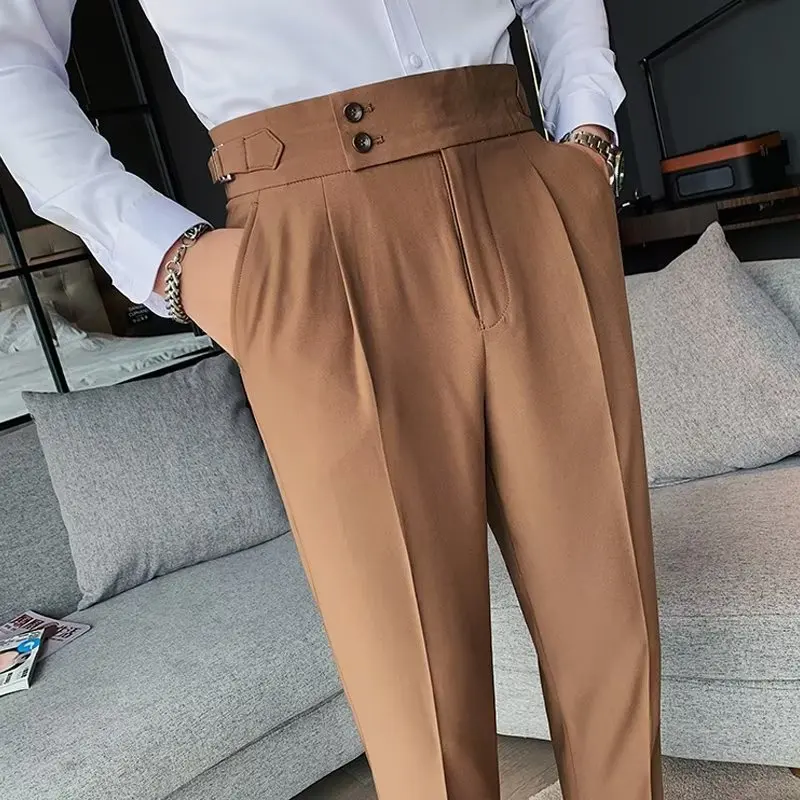 British-Style-Spring-Summer-New-Solid-High-Waist-Trousers-Men-Formal ...