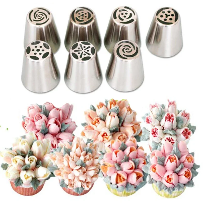 7PCS-Set-Stainless-Steel-Russian-Tulip-Icing-Piping-Cake-Nozzles-Cream ...