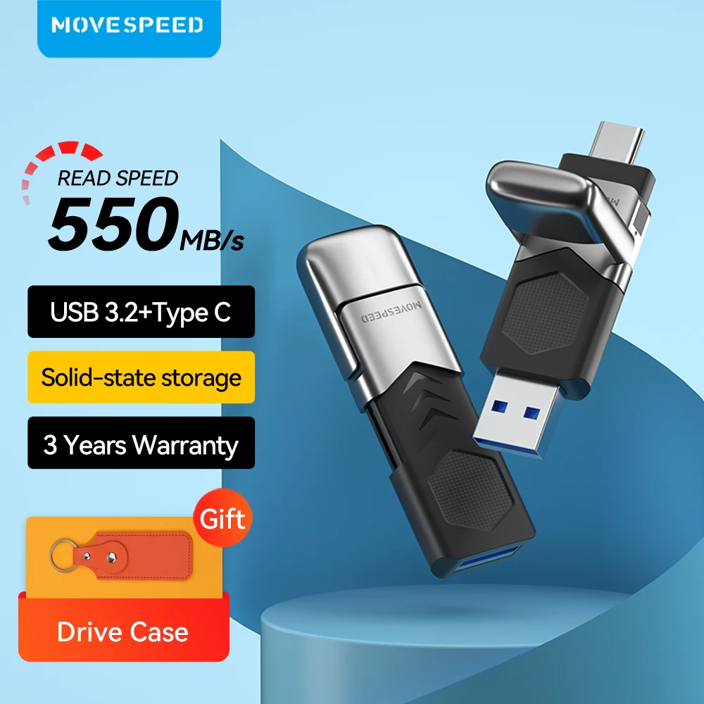 MOVESPEED 1TB USB 3.2 Gen 2 Type C Pen Drive 2 in 1 550MB/s High Speed ...