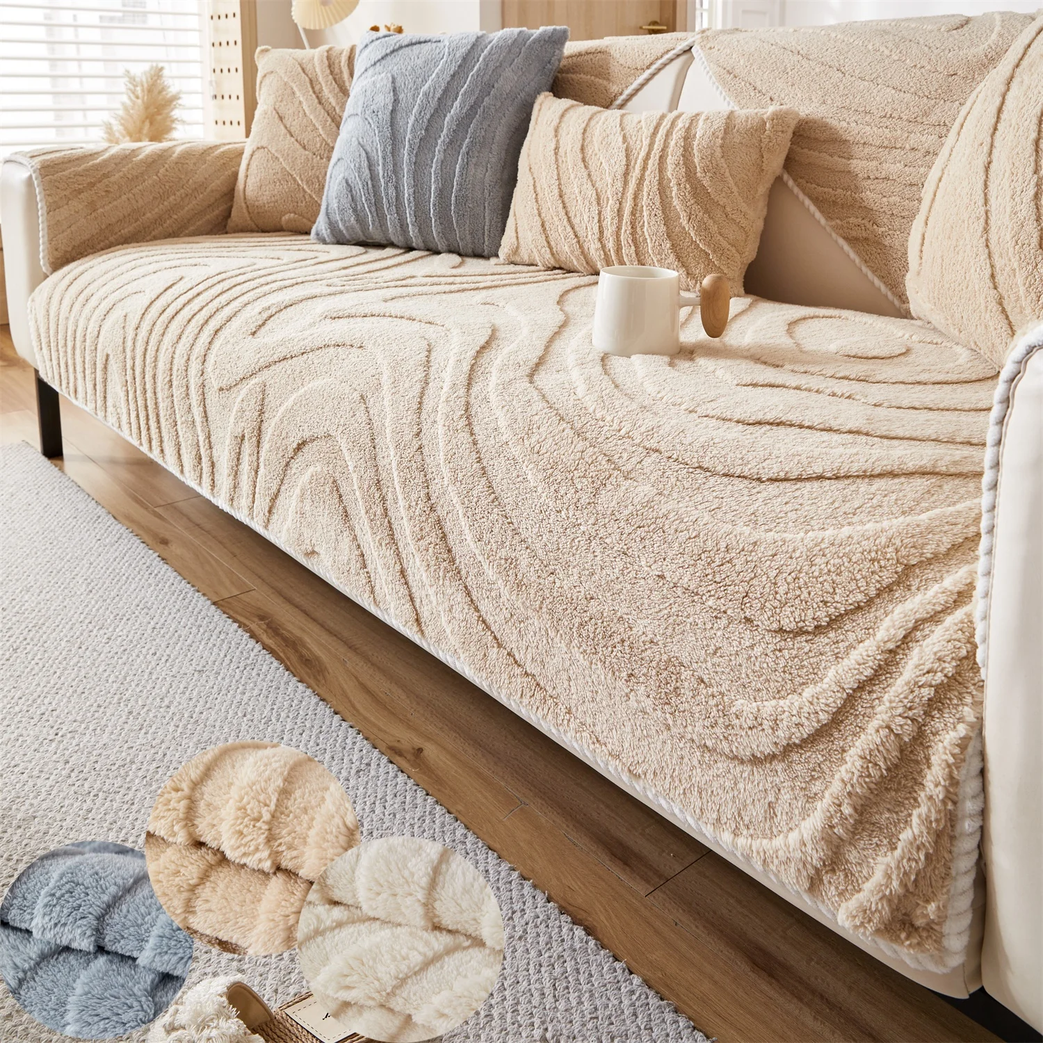 Geometric Lines Jacquard Soft Thicken Tuffed Fleece Sofa Towel Blanket ...