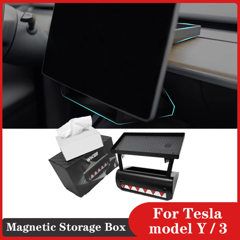 Storage-Boxes-For-Tesla-Model-3-Y-2023-Magnetic-Under-Screen-Tissue-Box ...