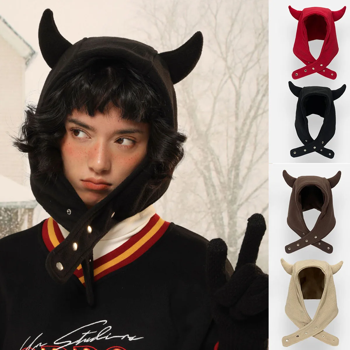 Japan-Yabi-Cute-Devil-Ears-Cow-Horn-Thunderbolt-Hat-Women-Autumn-Winter ...