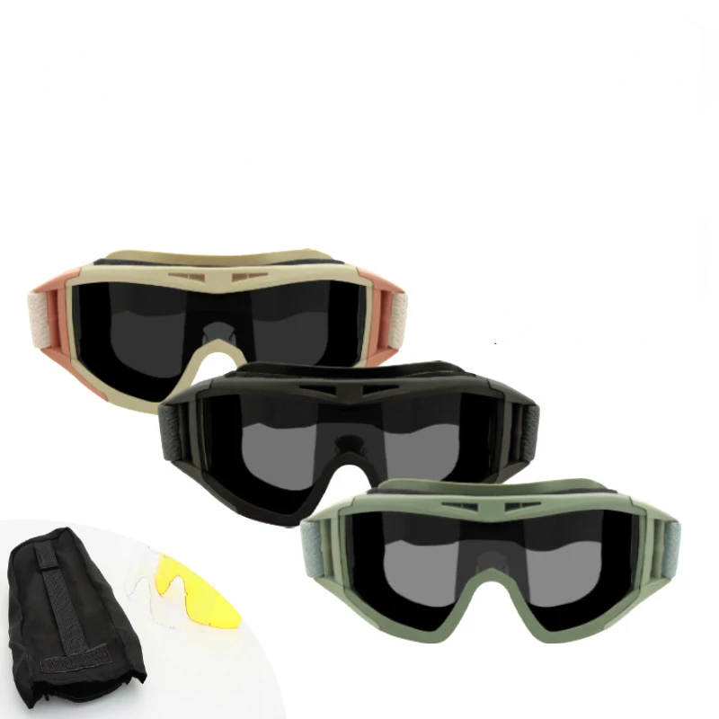 Tactical Goggles 3 Lens Windproof Military Army Shooting Hunting ...