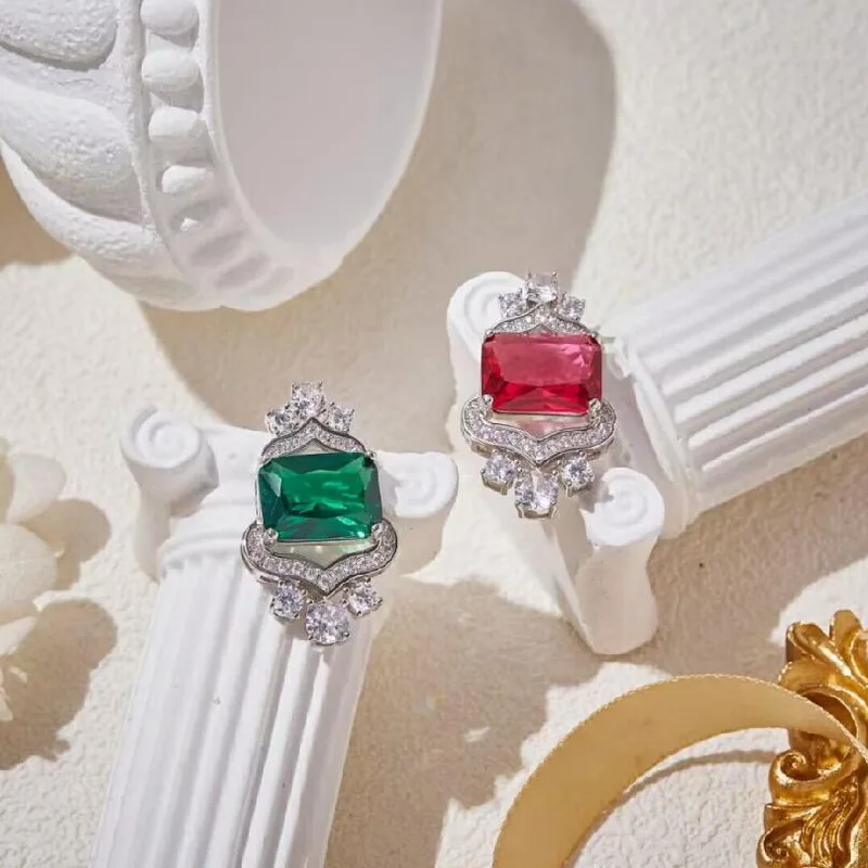 Designer-Collection-Stud-Earrings-Women-Lady-Inlay-Red-Green-Cubic ...