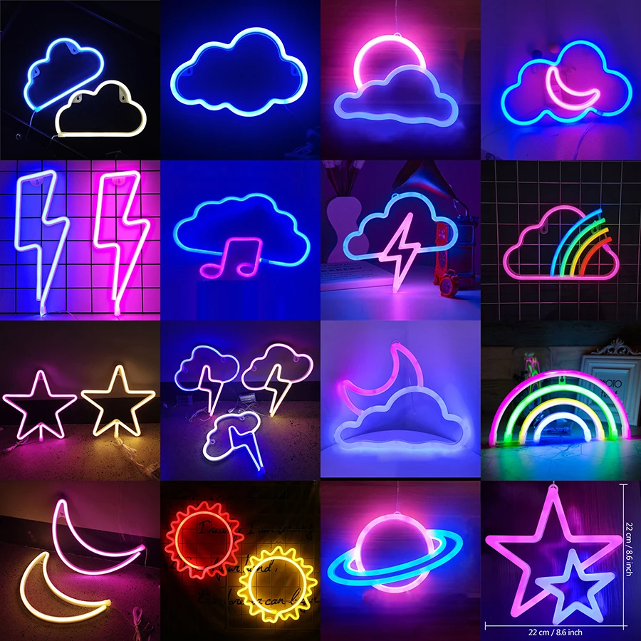 LED-Neon-Light-Sign-Room-Wall-Decoration-Lamp-Sky-Star-Cloud-Moon ...