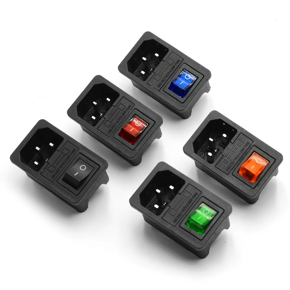 With-10A-Fuse-Red-Rocker-Switch-Fused-IEC320-C14-Inlet-Power-Socket ...