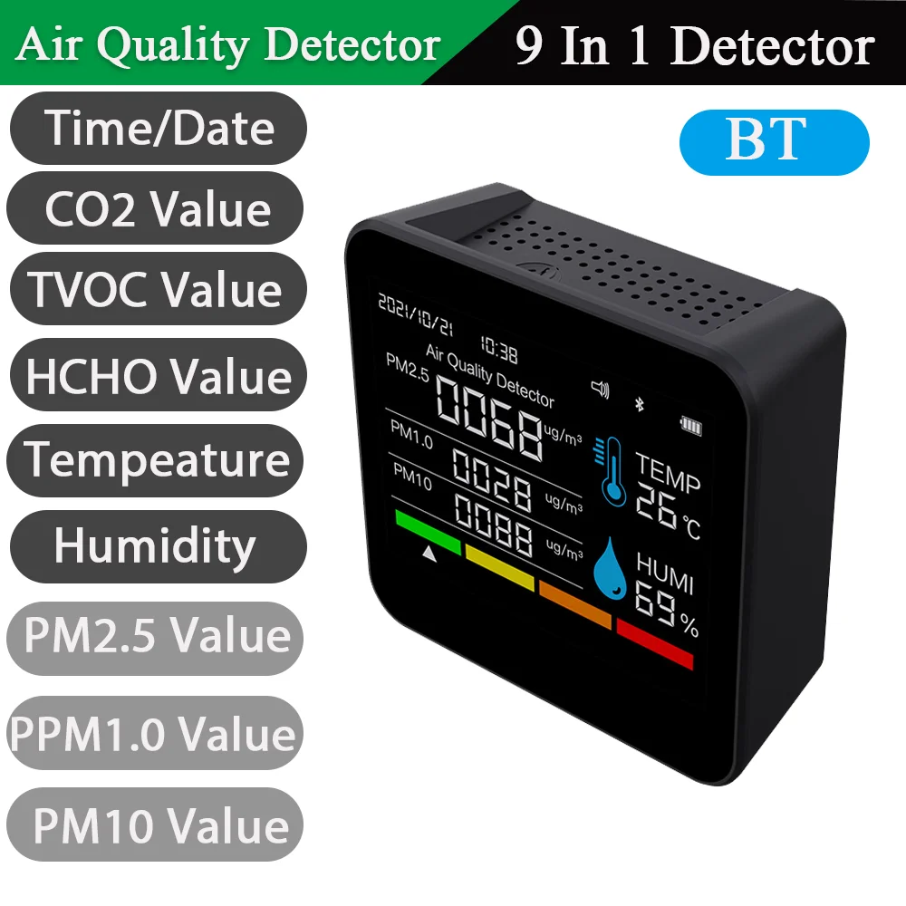 9-in-1-BT-Air-Quality-Monitor-CO2-Meter-Carbon-Dioxide-Detector-Time ...