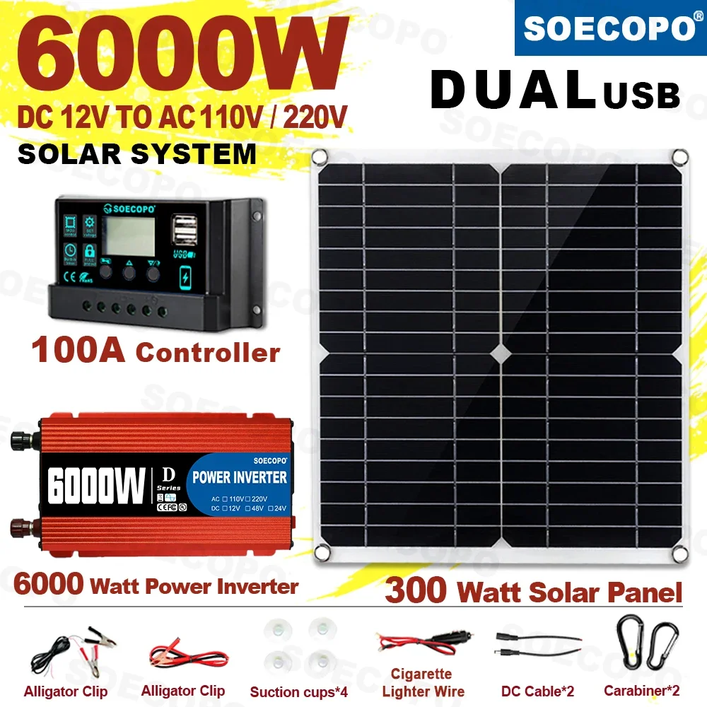 Upgrade 6000W Complete Solar Kit 100A Controller 300W Mono Panel 12V ...