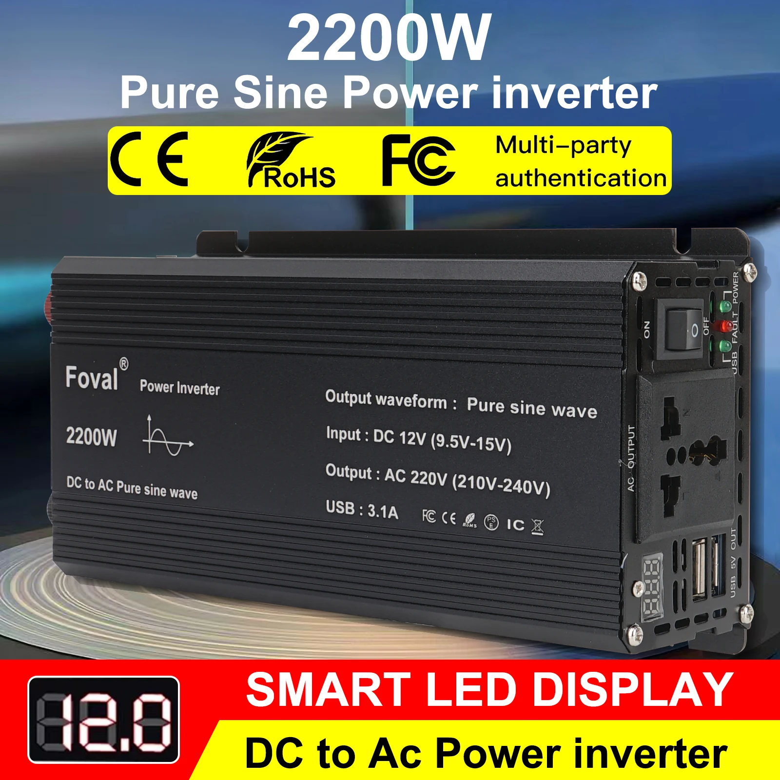 Onduleur À Onde Sinusoïdale Pure 12v/24v Dc À 110v/220v Ac, 1000w ...