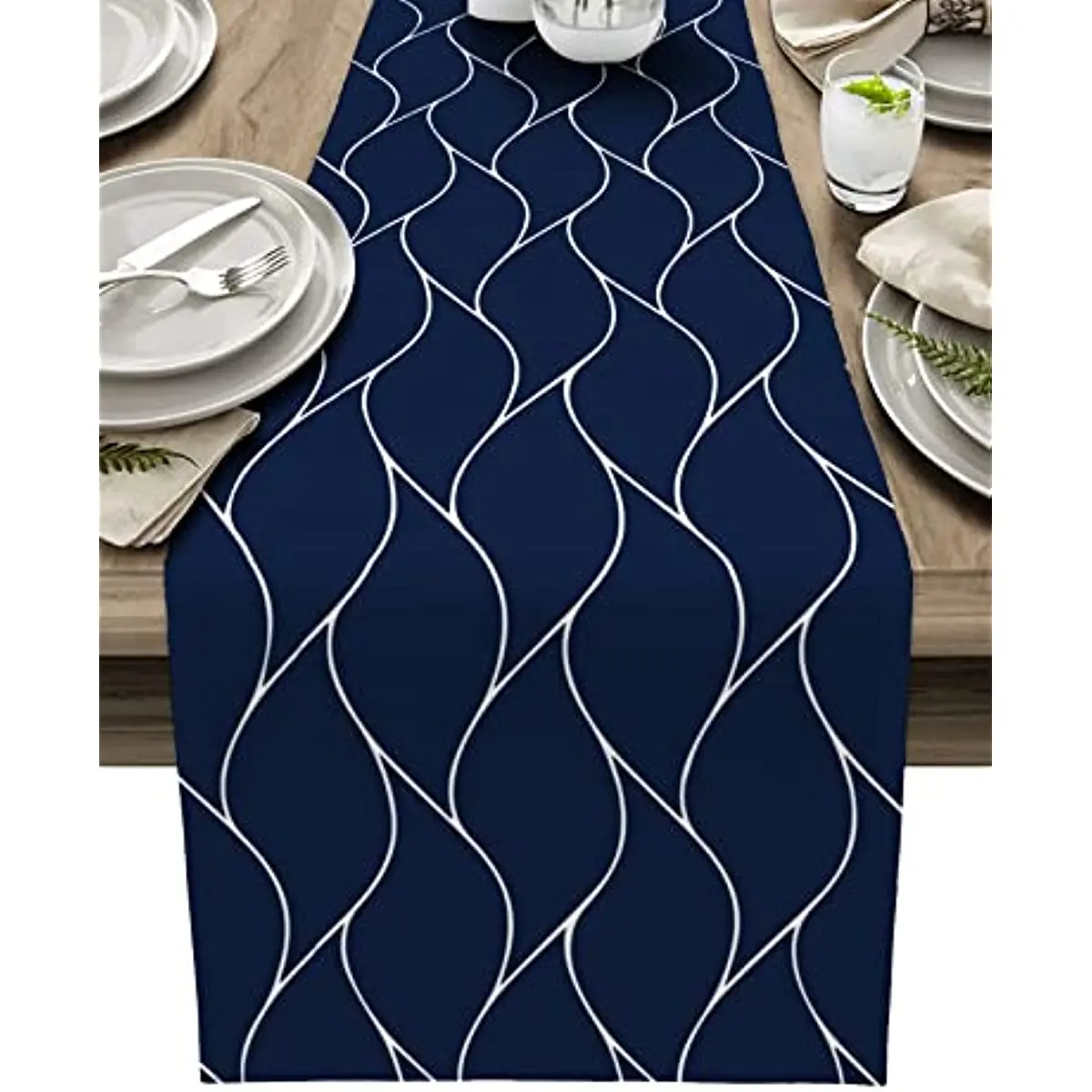 Navy-Blue-Wave-Stripe-Linen-Table-Runners-Dresser-Scarves-Decor ...