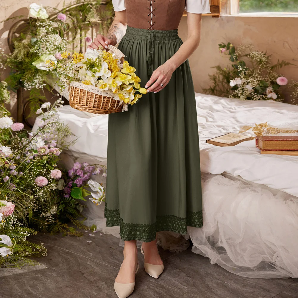 SD-Maxi-Skirts-For-Women-Elastic-High-Waist-Drawstring-Renaissance ...