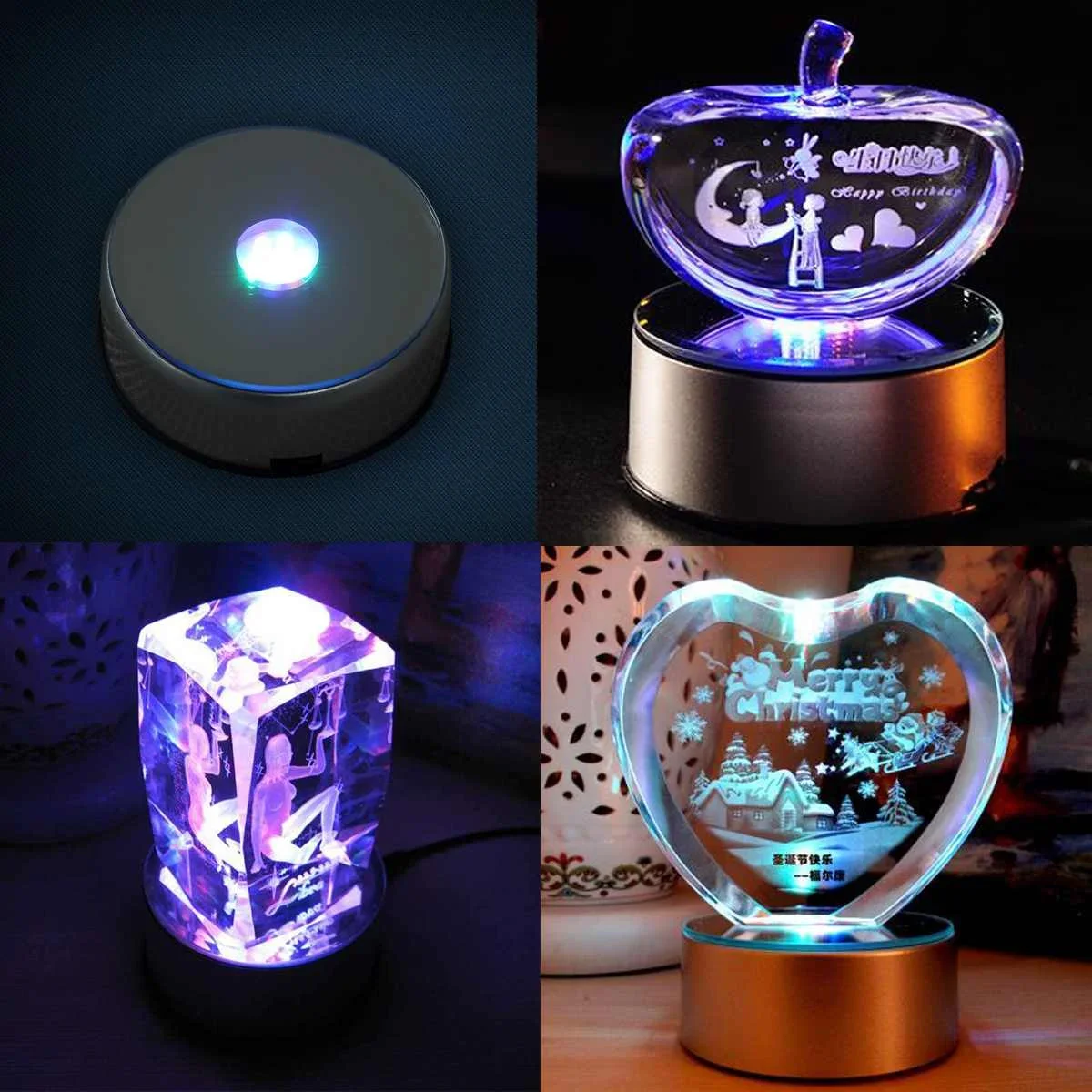 7 LED Light Colorful Luminous Base with Adapter Electric Light Rotating ...