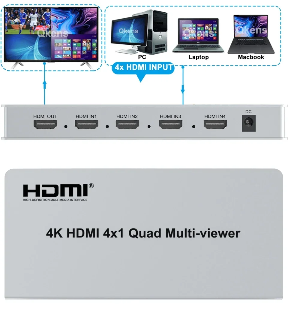 4K 30hz 4x1 HDMI Multi-viewer HDMI Quad Screen Segmentation Multi ...