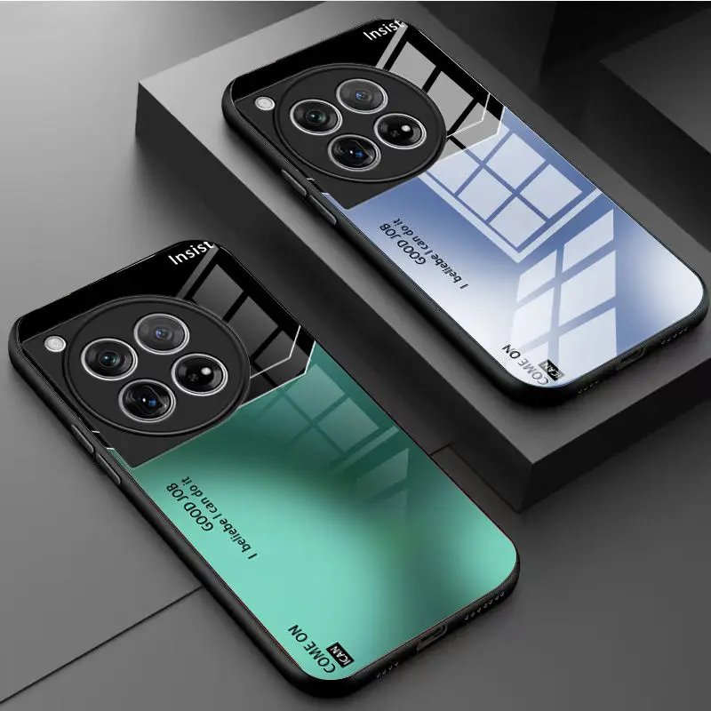 For-OnePlus-12-Case-Fashion-Hard-Tempered-Glass-Gradient-Protective ...