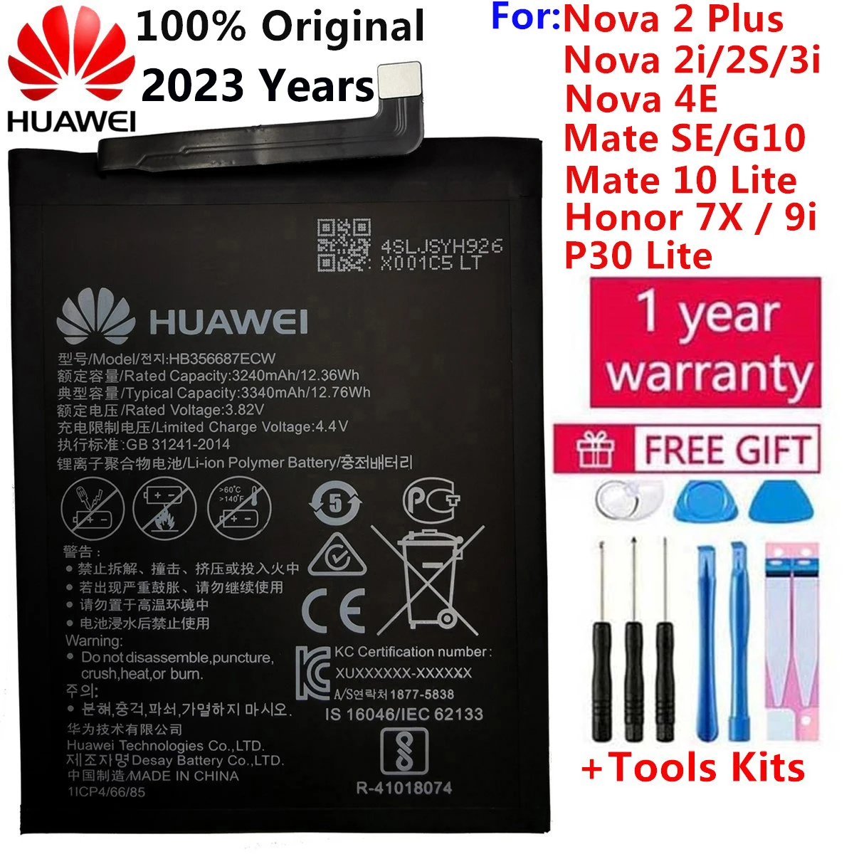 100% Original Battery Hb356687ecw For Huawei Nova 2plus 2i 2s 3i 4e ...