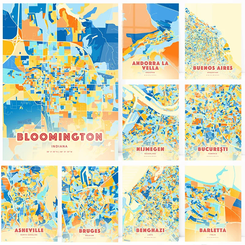 Colorful-National-City-Map-Blue-Orange-Fine-Danish-Italy-Poster-Print ...