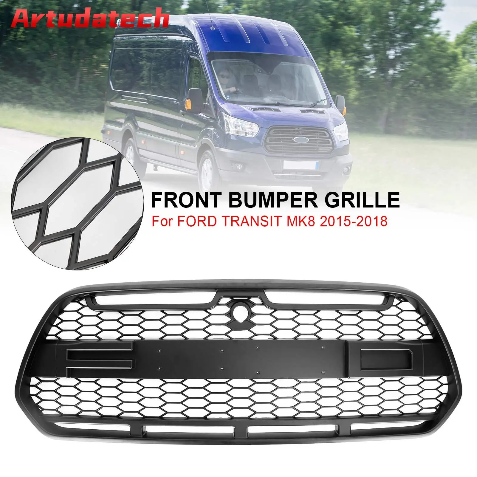 Artudatech-Matt-Black-Front-Bumper-Grille-Grill-Fit-For-Ford-Transit ...