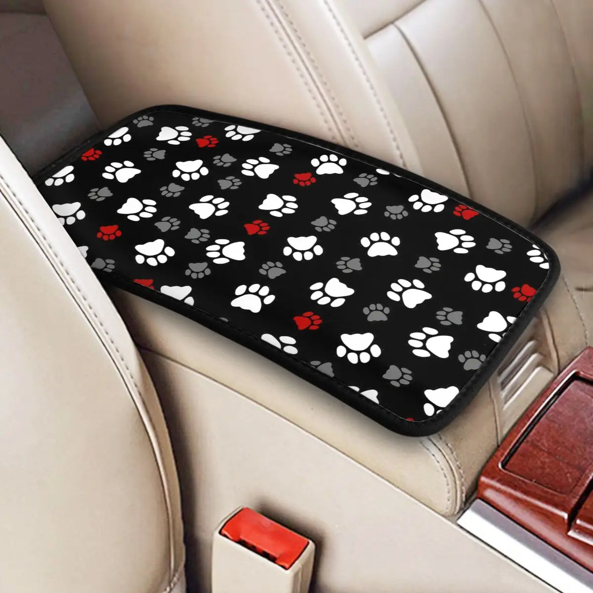 Leather Car Armrest Cover Mat Cute Paw Breathable Center Console Cover ...
